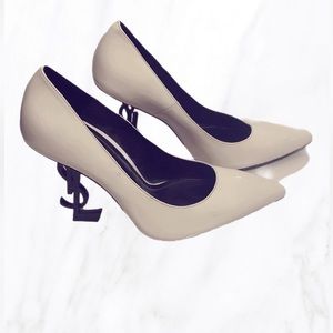 Shoes | Copy Ysl Vegan Patent Leather White Heels 8 | Poshmark